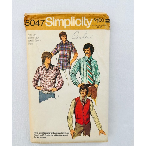 Simplicity | Other | Simplicity Vintage 972 Mens Collar Shirt Sew ...